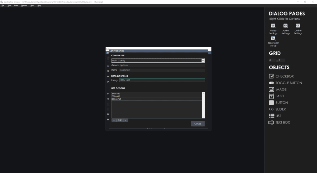 Image Properties - Config File Creator